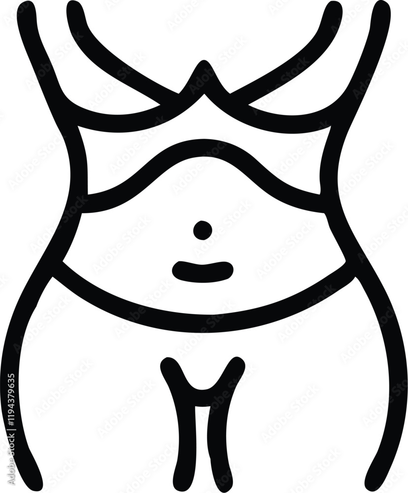 Minimalist line drawing, female torso, abstract human form, black and ...