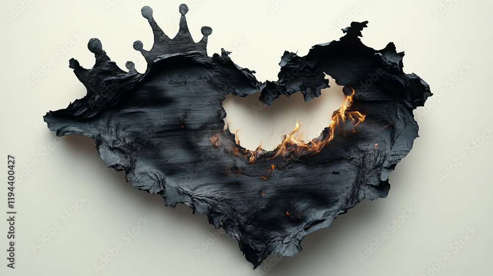 Burn paper holes and borders, burnt page in shape of heart and crown ...