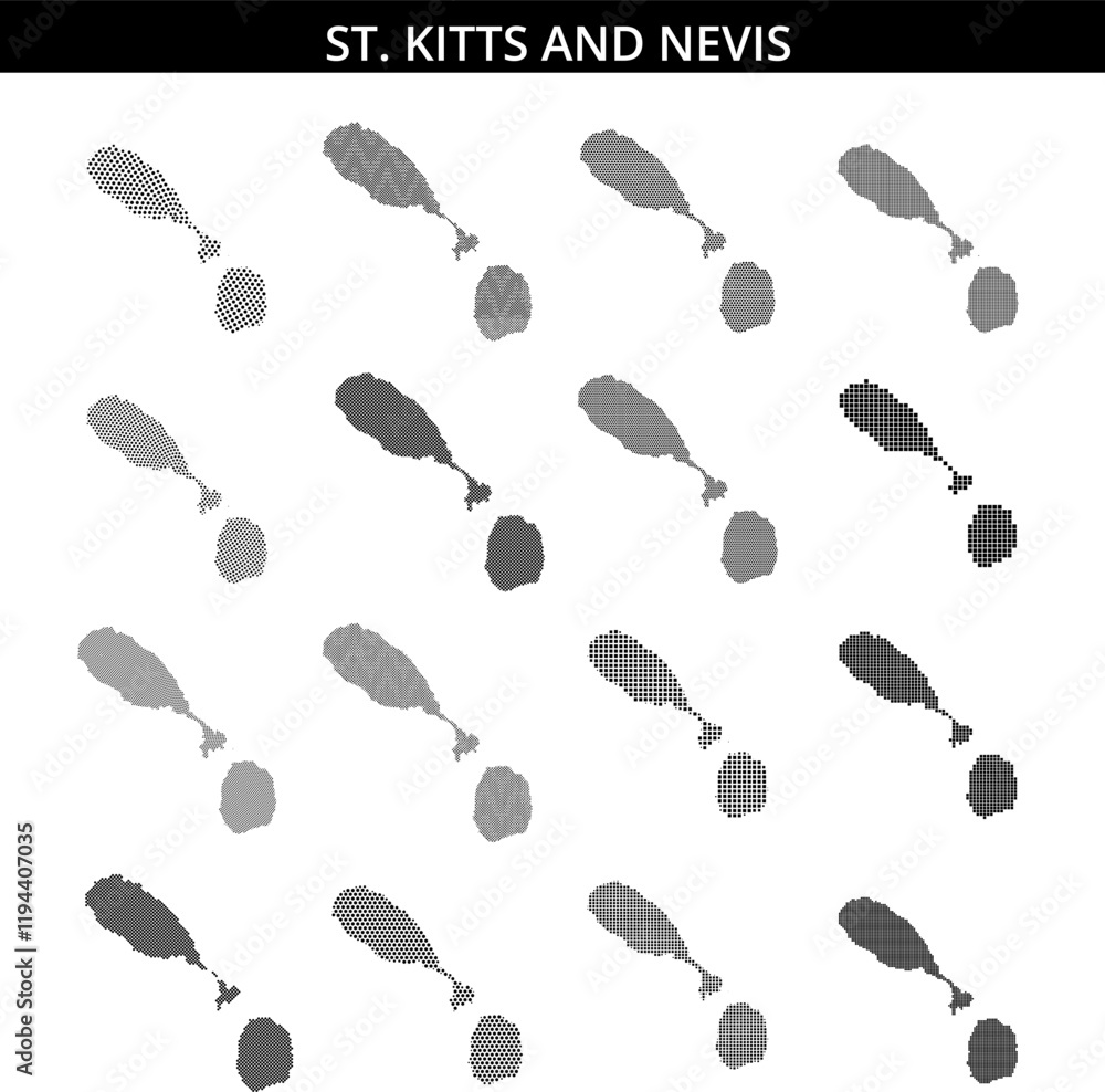 Map outline of St Kitts and Nevis with grid pattern and watermark ...