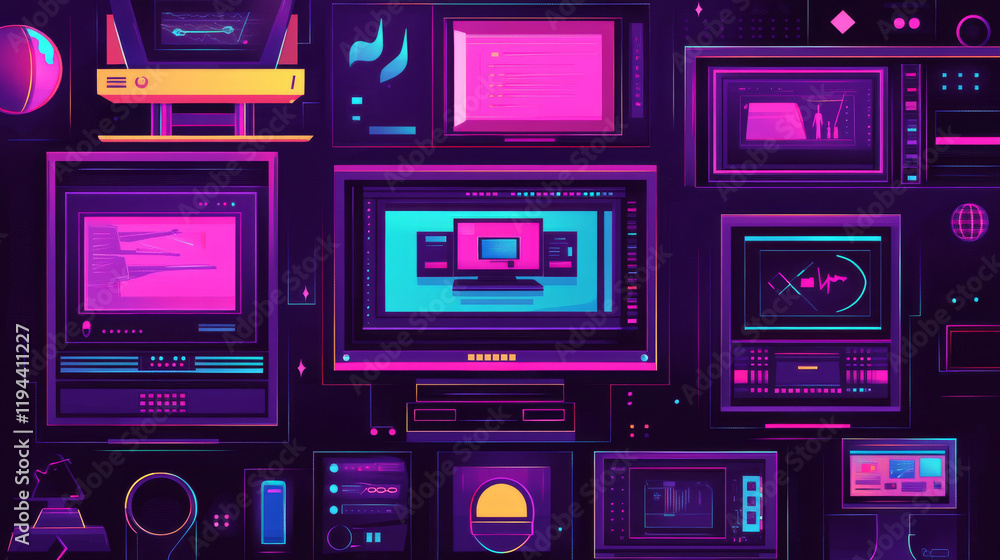 Set of retro software windows, social media app design for mobile ...