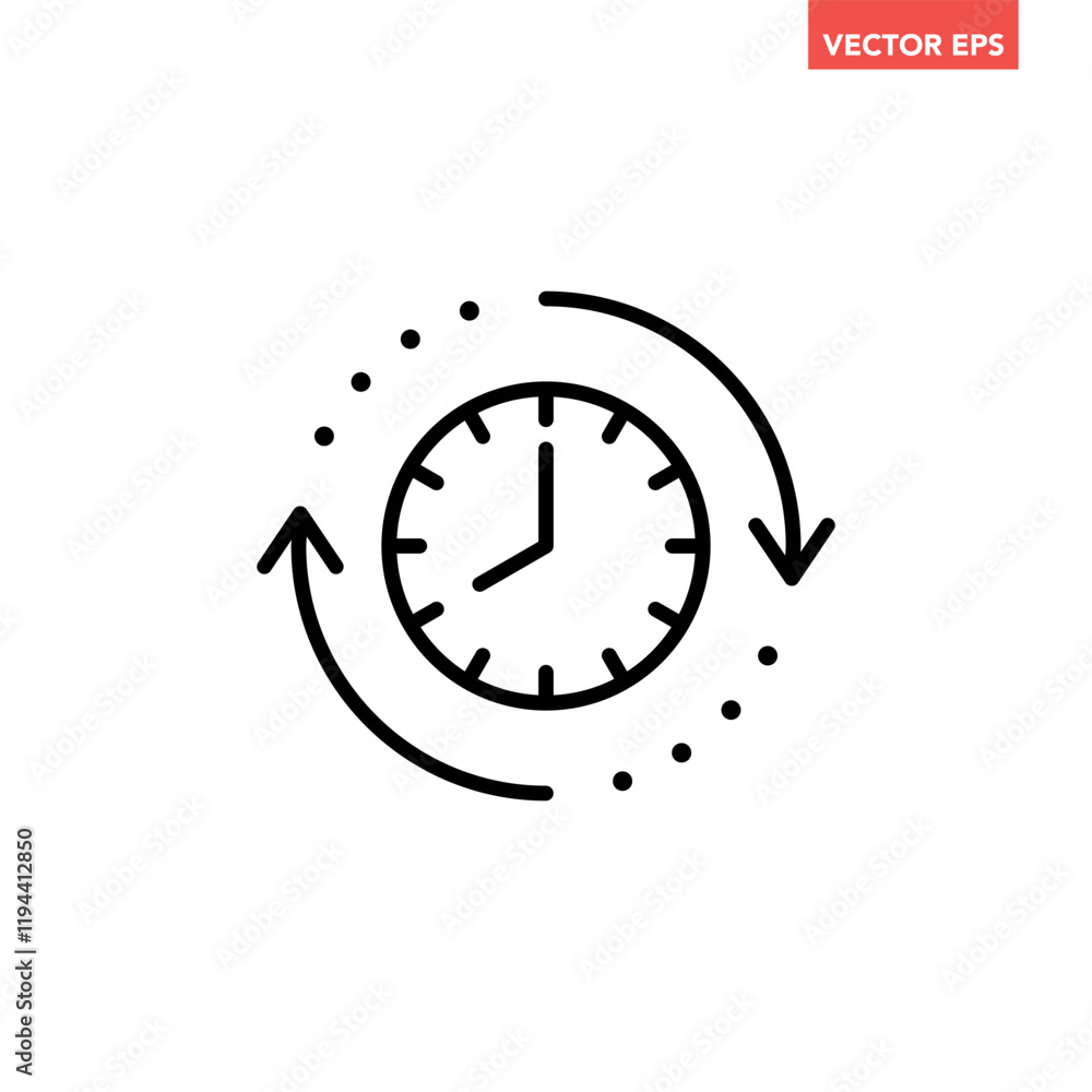 Black refresh time line icon, simple speed up hr clock with arrow flat ...