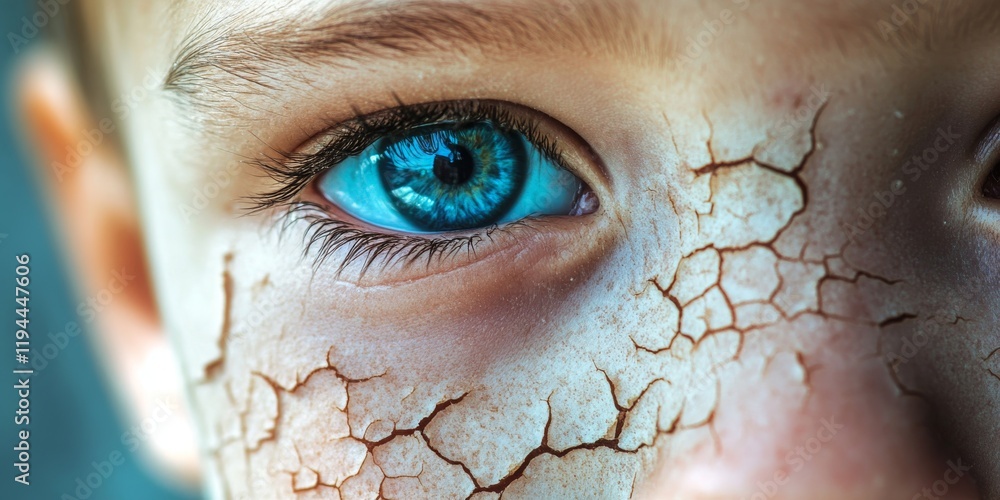 Affected skin of a child shows corrosion, featuring dry crust flakes ...