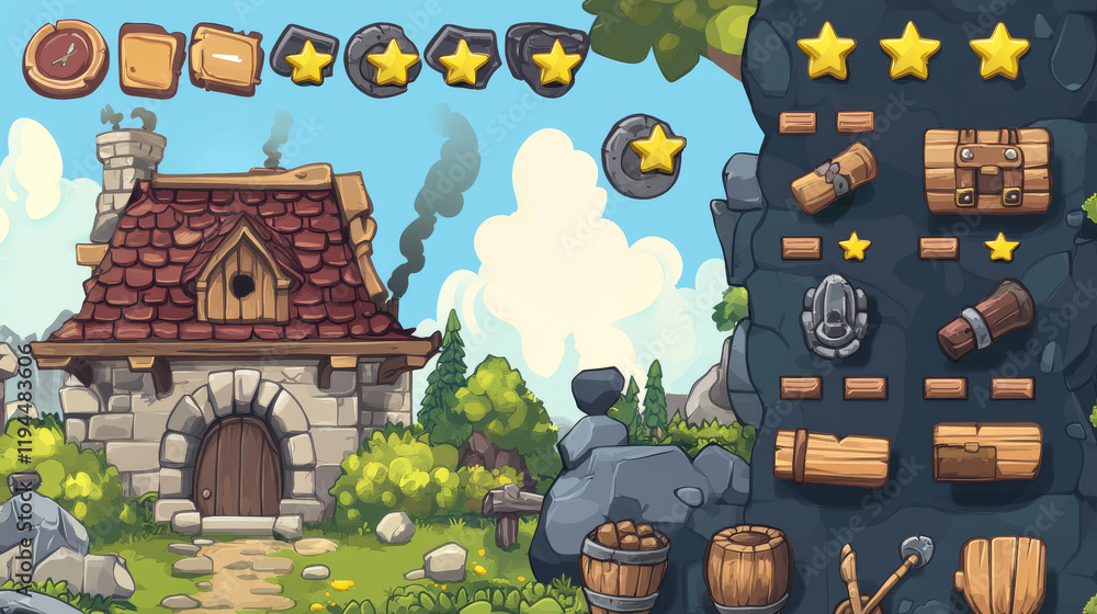 Stock-Illustration „Game interface, popup menu, win and lose windows ...