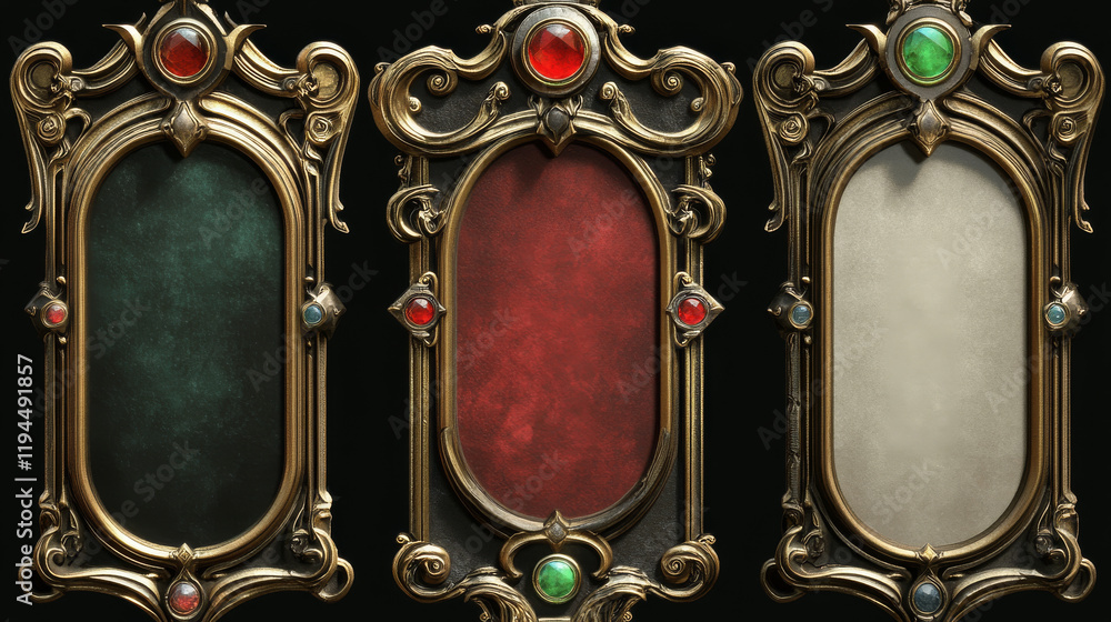 Ilustración de Stock Game frame vector set, avatar UI fantasy RPG gold ...