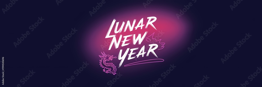 A creative minimalist Lunar New Year poster design with a neon theme ...
