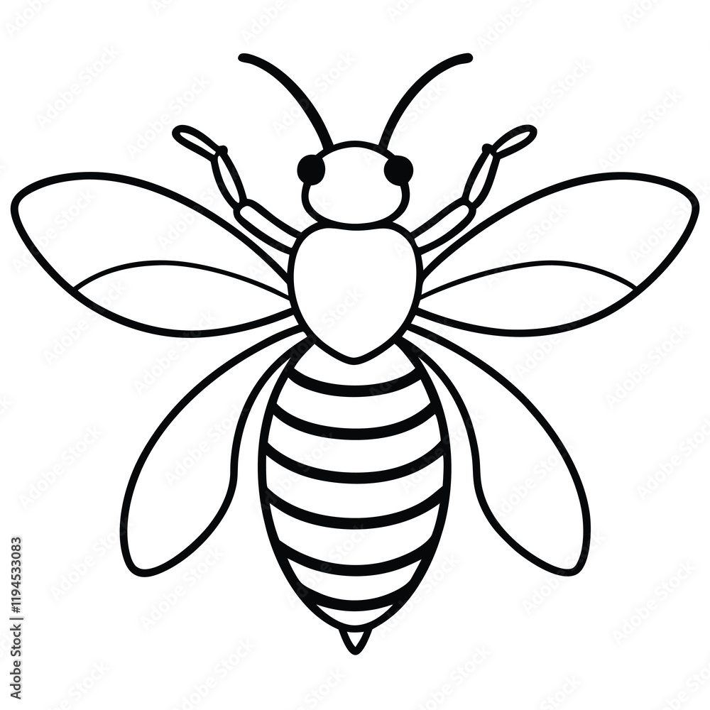 Cute bee flying black line art hand drawing coloring page for kids ...