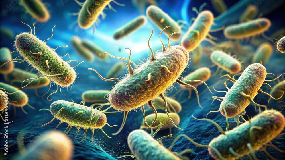 Bacteria Pseudomonas aeruginosa with flagella formed on a surface ...
