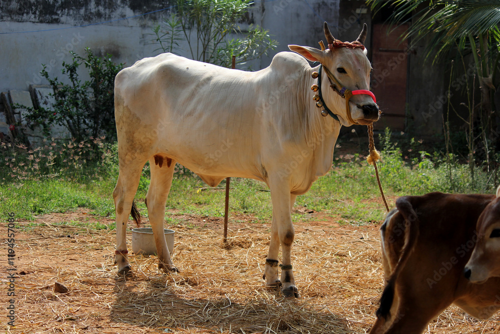 Happy Pongal religious traditional festival of south Indian cow with ...