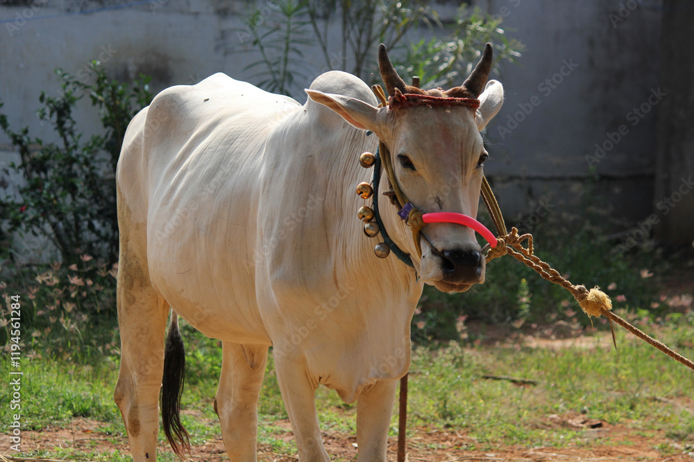 Happy Pongal religious traditional festival of south Indian cow with ...