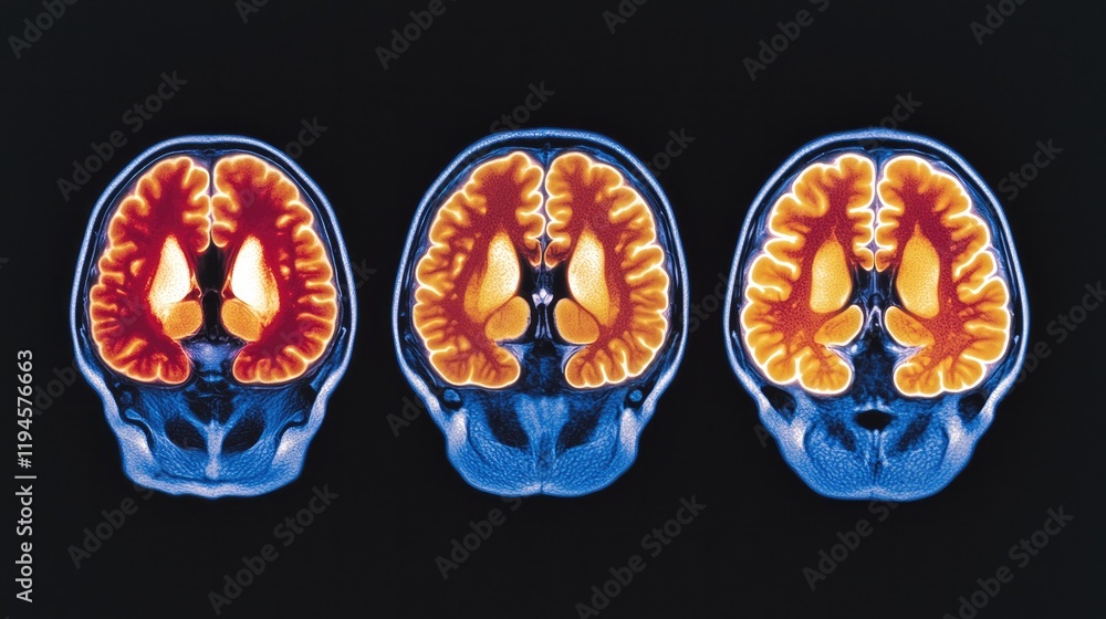 This image shows three MRI scans of a brain, highlighting different ...