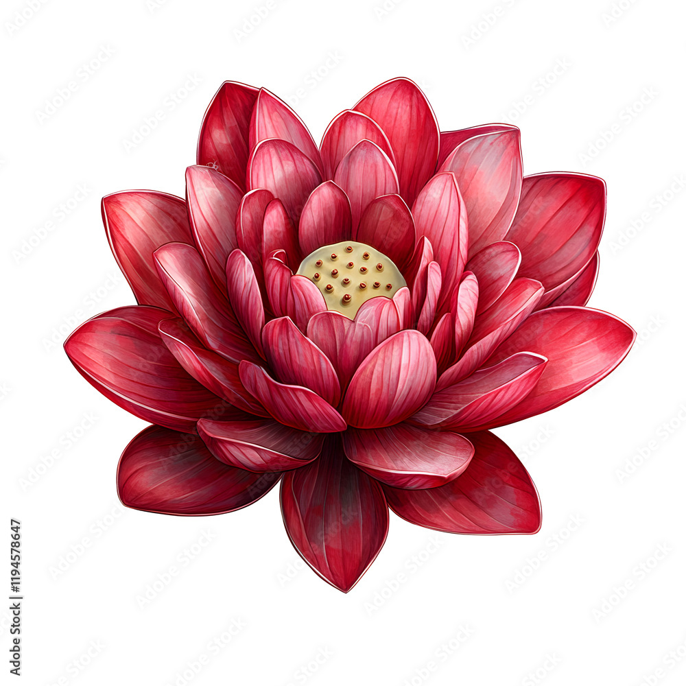 Red Lotus Flower Isolated on White Background Stock Illustration ...