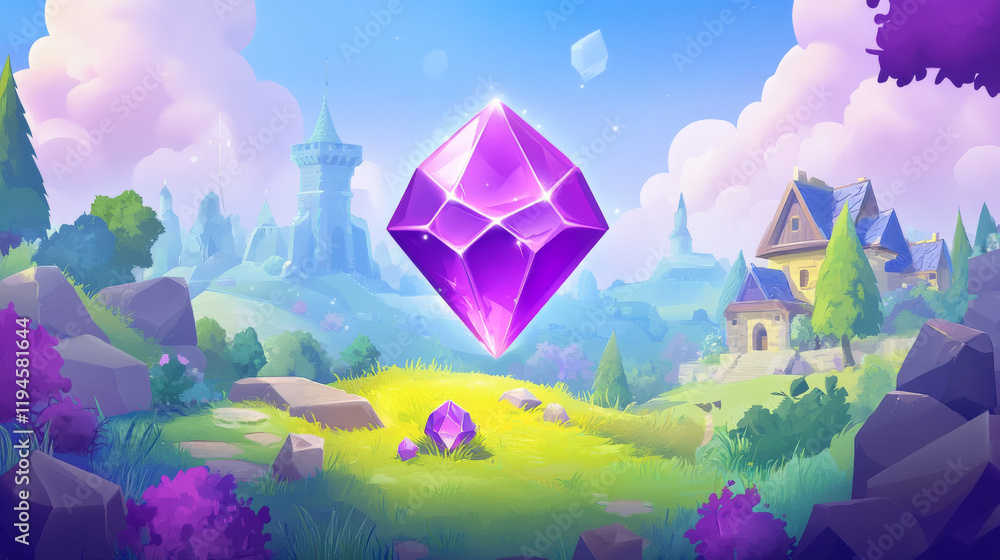 Process of golden badge with purple diamond evolution for game level ...