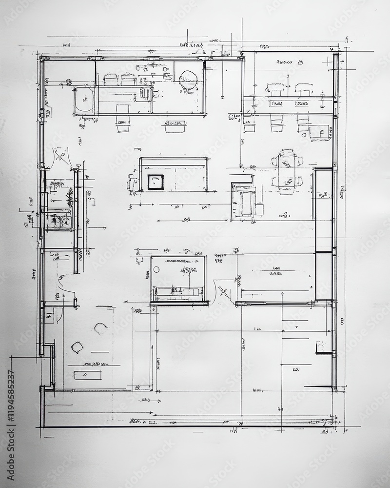 Detailed Architectural Blueprint of a Modern House Design Plan Showing ...