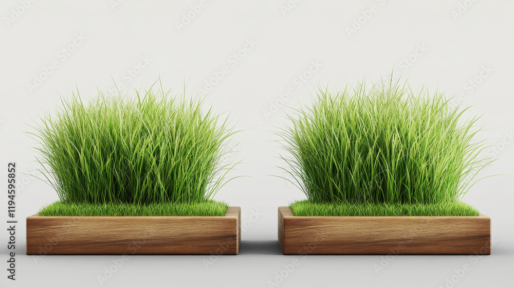 Set of 3D grass trophies on wooden base isolated on transparent ...