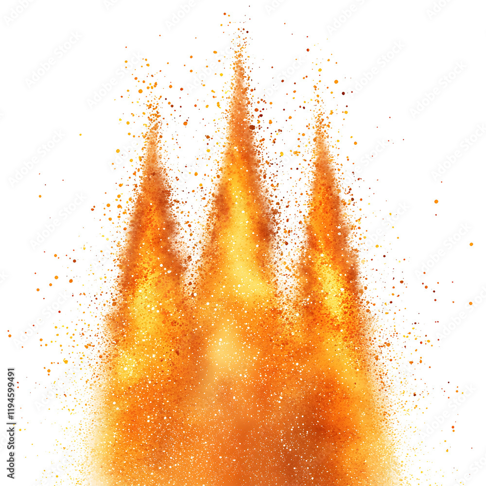 Ten orange rainbow dust rays are emitted in the air isolated on ...