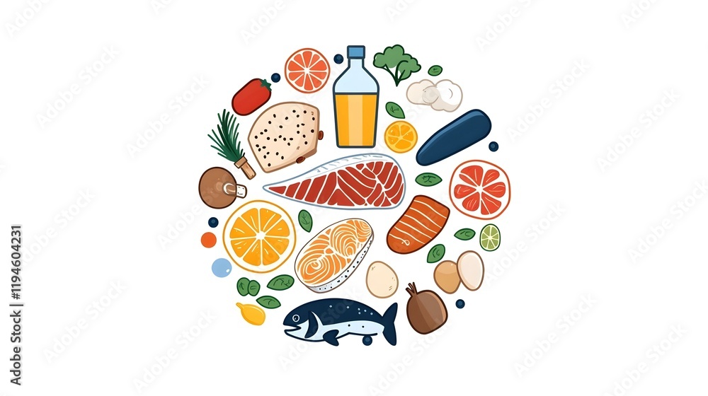 Food Safety and Hygiene Icons, A circular arrangement showcasing ...