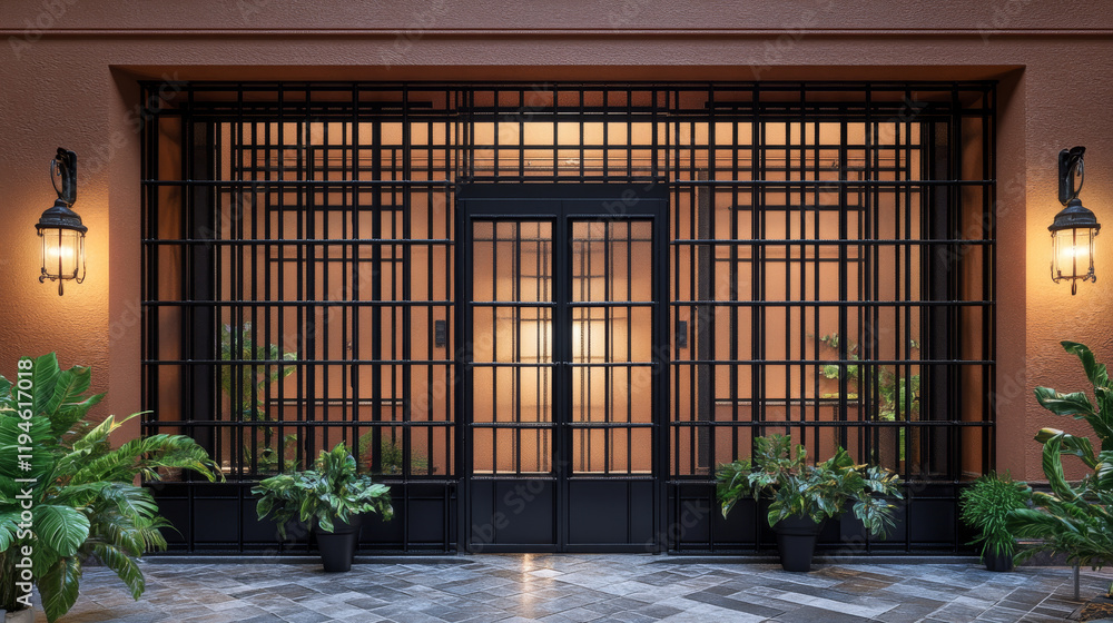 Prison cage with locked door, jail with black metal bars isolated on ...