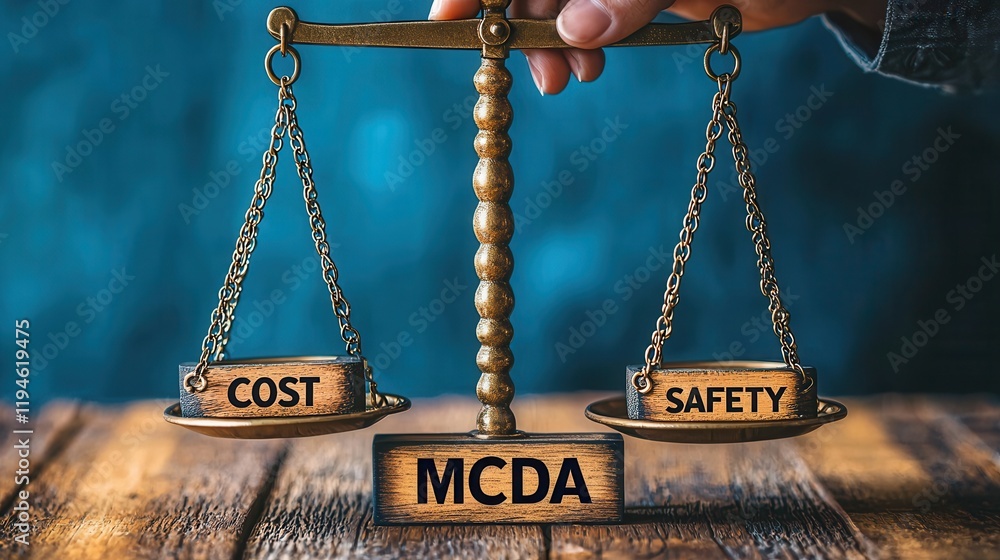 Scales balancing cost and safety with MCDA framework symbolizing ...