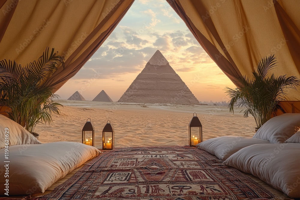 Camping with a view of the pyramids giza lifestyle desert inside tent ...