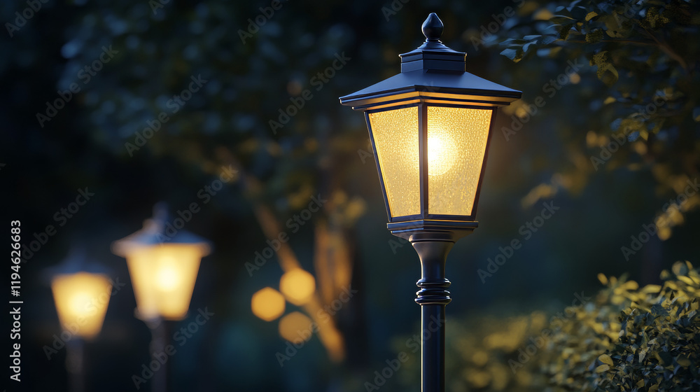 Vintage street lights, retro lampposts for urban lighting. City ...