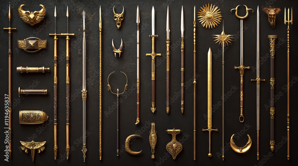 Fantasy frames with medieval weapon for rpg game ui design. Vector ...