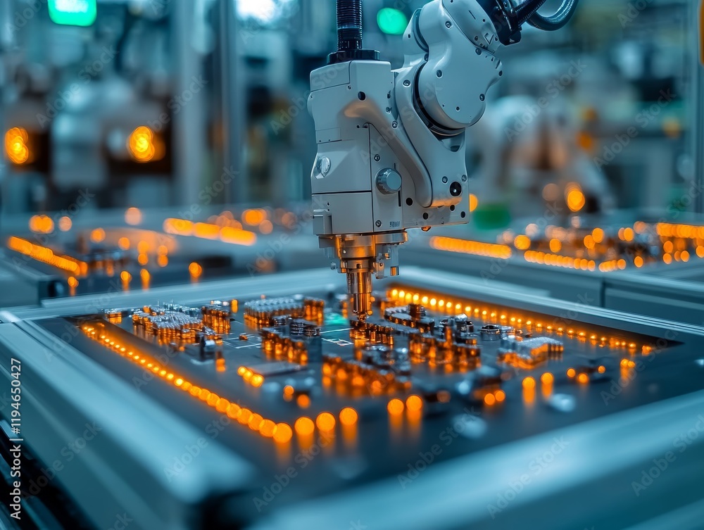 Precision Robotics Assembling Circuit Boards in a Futuristic Factory 9 Stock Photo | Adobe Stock