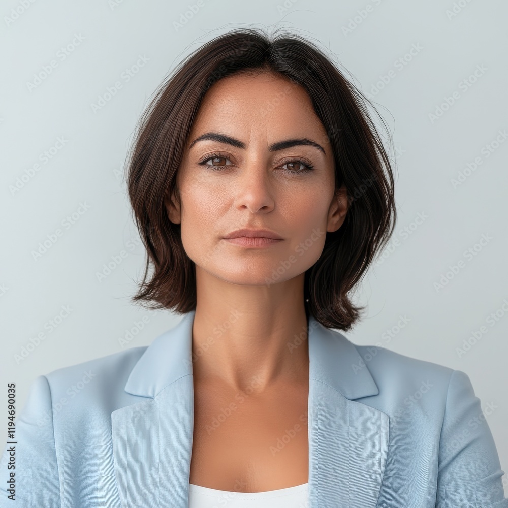 Confident woman in a professional blazer looking directly at camera ...
