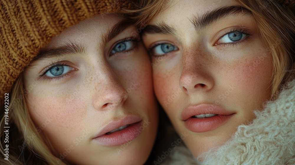 Two beautiful young women with blue eyes posing for a photo shoot Stock ...