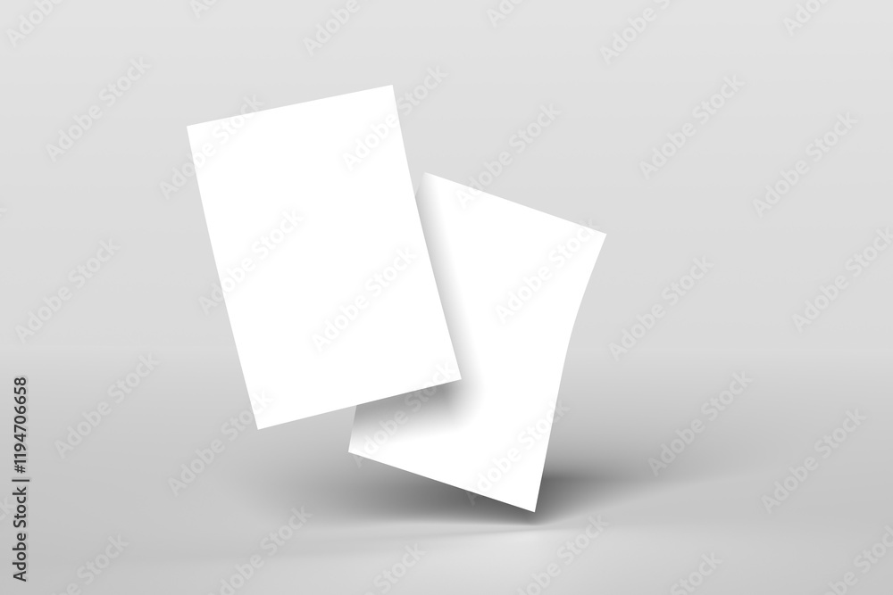 White blank sheets of a4 paper size or documents mockup on a gray ...