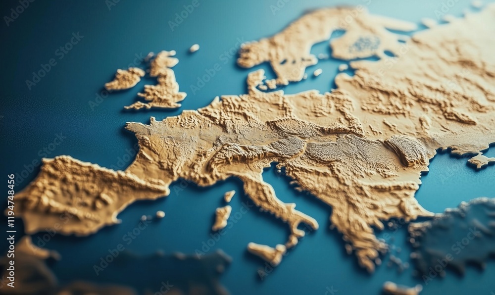 3D Relief Map of Europe Highlighting Geographical Features and Borders Stock Illustration ...