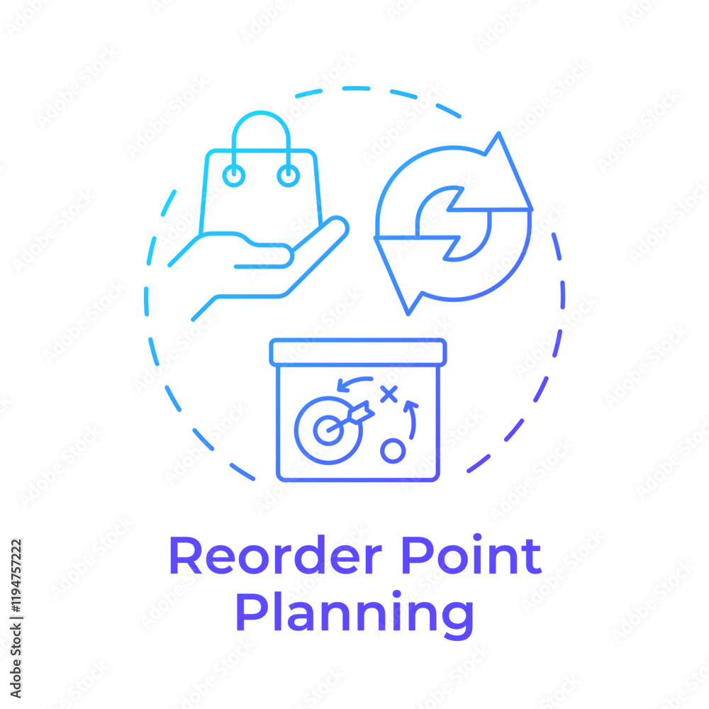 Reorder point planning blue gradient concept icon. Orders placement ...