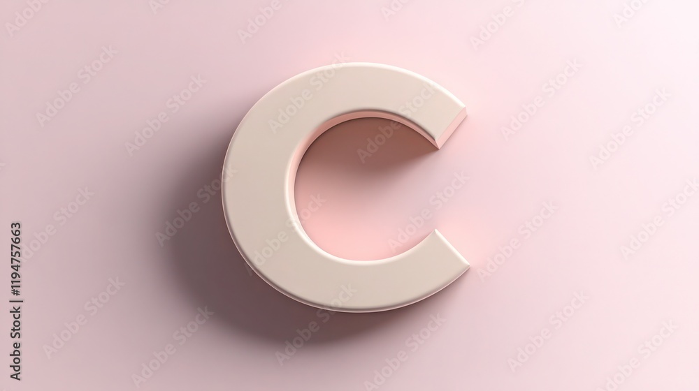 3D letter C isolated on a solid color background with realistic shadows ...