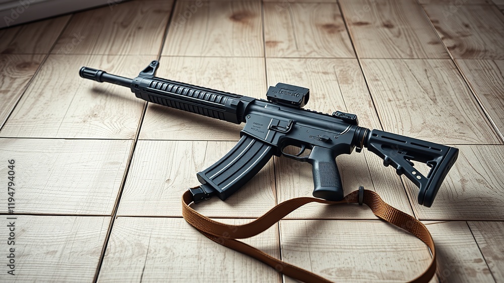 AR-15 Rifle with Magazine and Sling on Distressed Floor - High ...