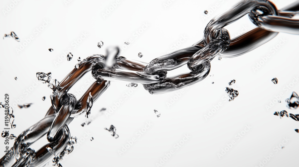Stainless steel chain moving in the air with a white background, Metal ...