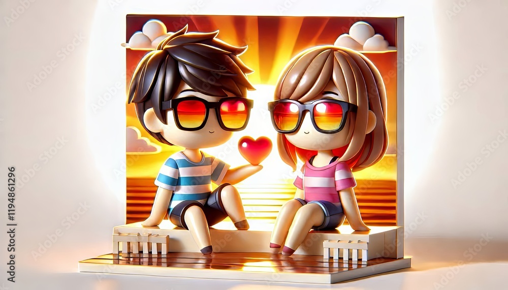 smooth d render with rounded edges raytracing of kawaii chibi anime ...