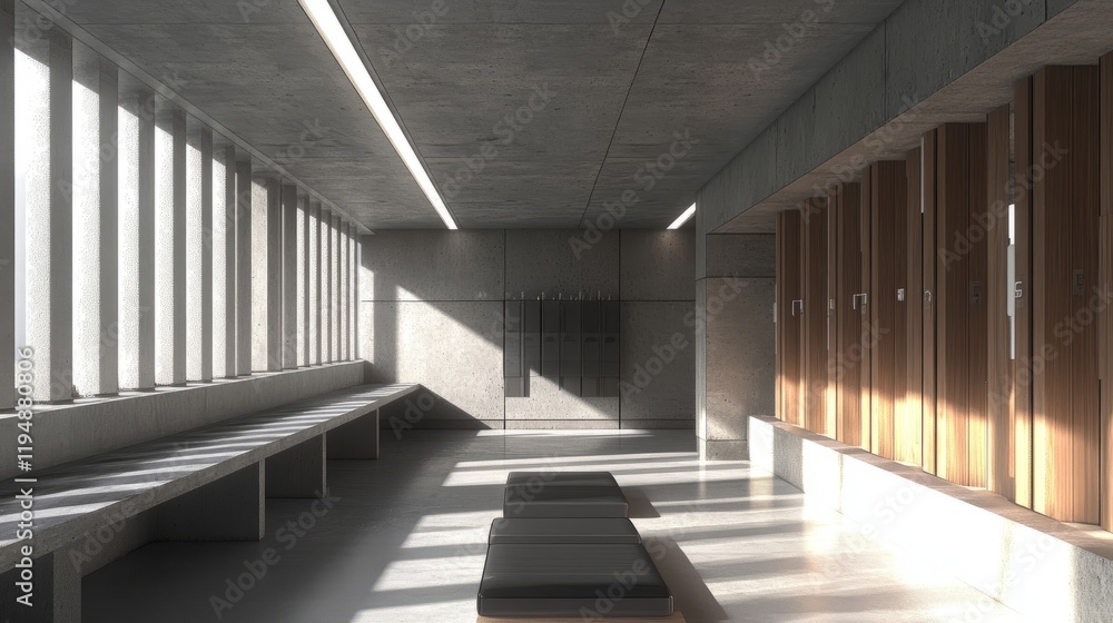 architectural design of a gym locker room, with modern interior ...