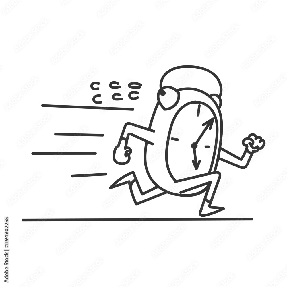 cartoon clock running in doodle hand drawing style Stock Vector | Adobe ...