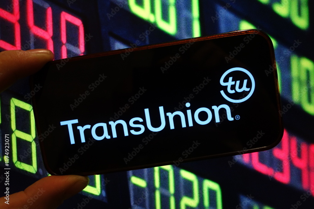 Konskie, Poland - December 30, 2024: TransUnion company logo displayed ...