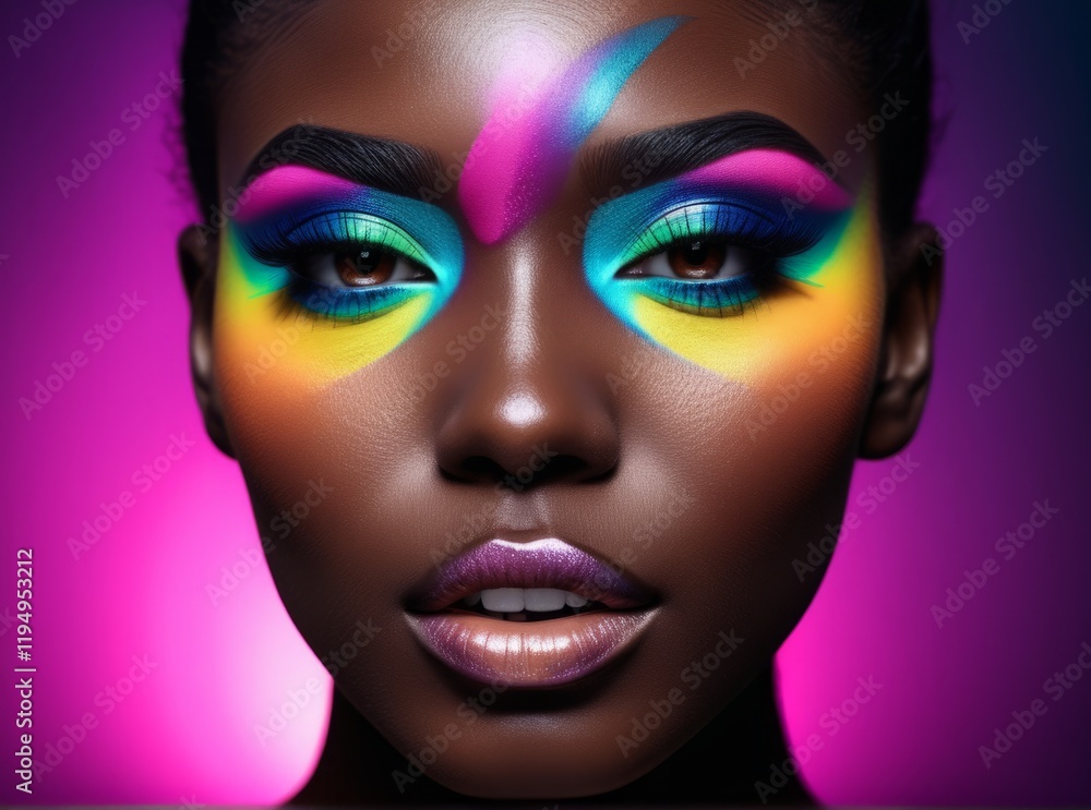 Vibrant makeup artistry showcases bold colors and striking patterns on ...