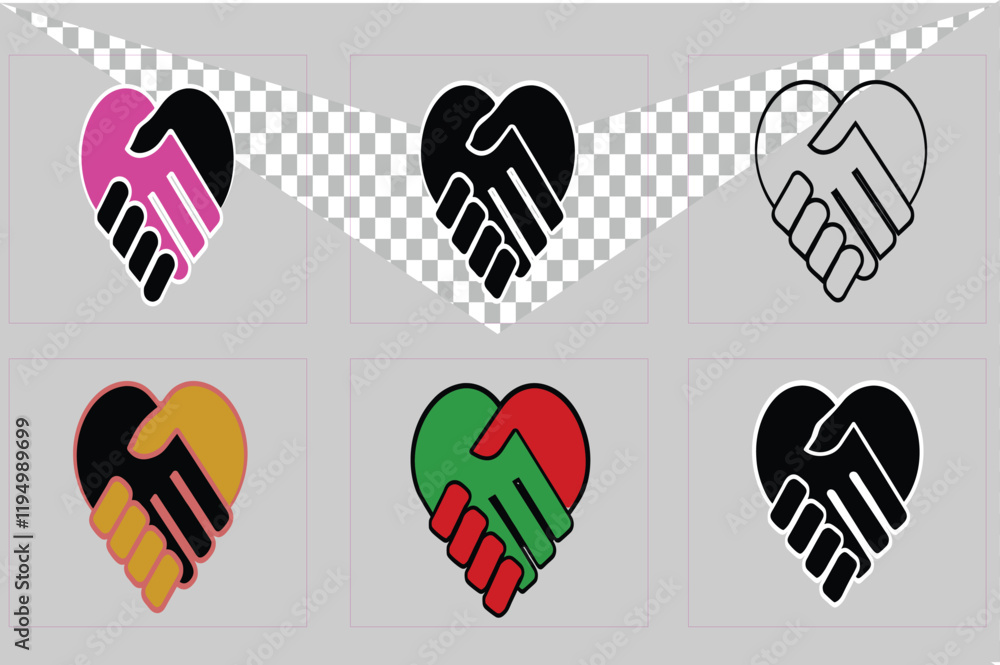 3 Set of Editable Hand Shake Line Art it is use for web design, mobile ...