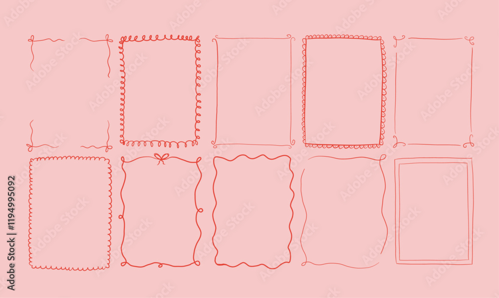 Set of hand drawn frames in coquette style, vector illustration. Cute ...