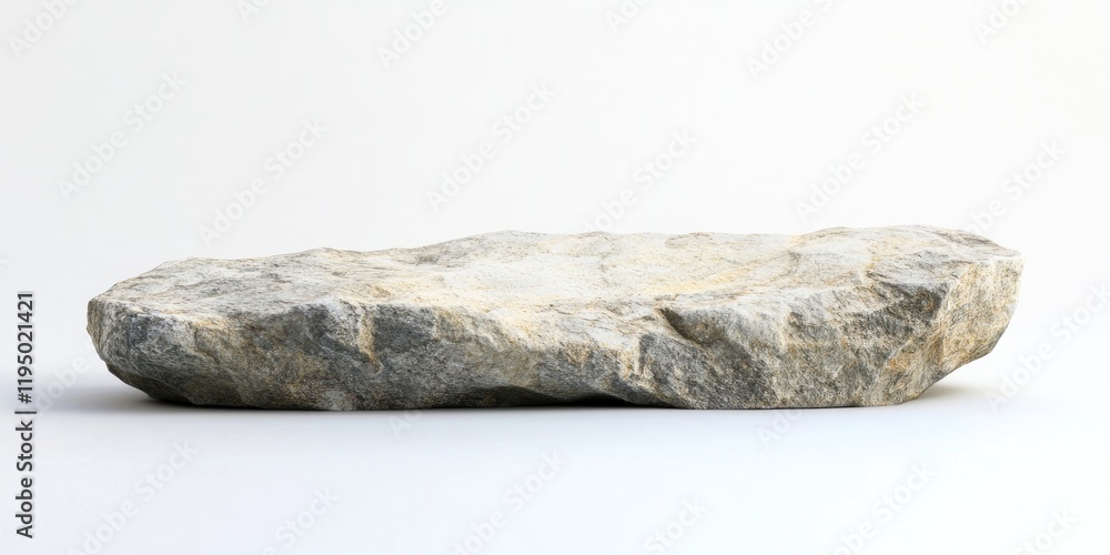 Natural gray stone slab positioned horizontally on a minimalistic white ...