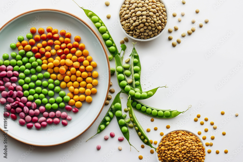 World Pulses Day poster design. Colorful peas, beans and lentils on a ...