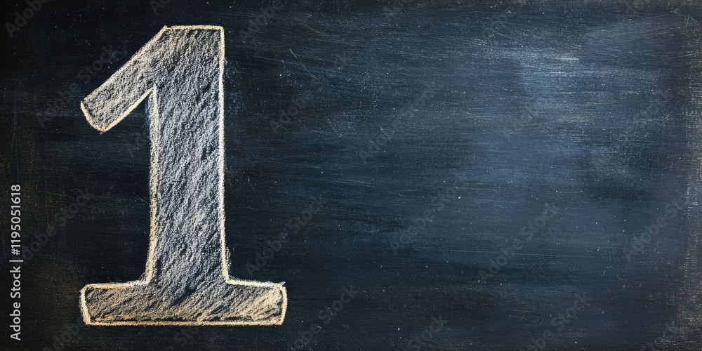 Chalk drawing of large white number one centered on a textured ...