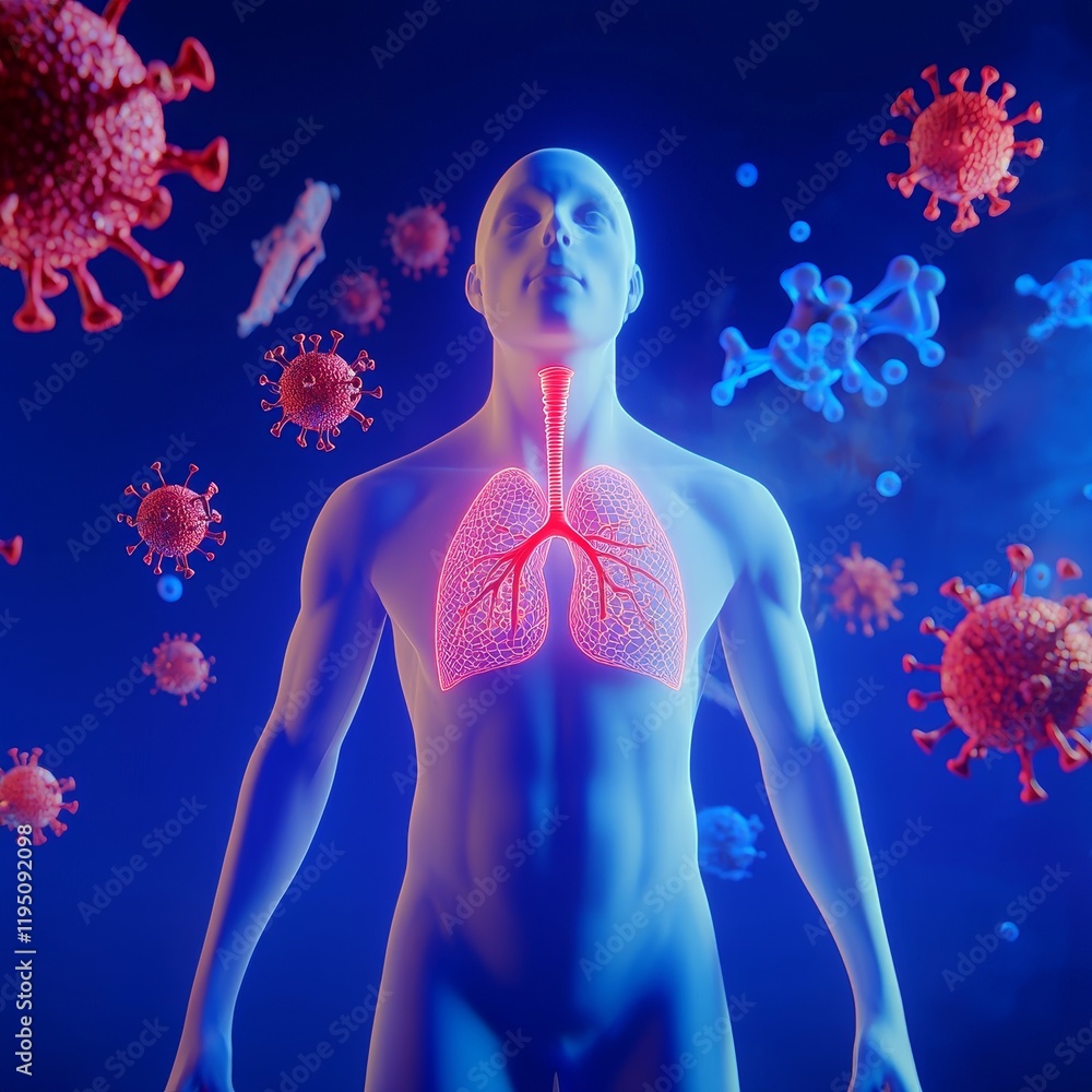 Infection in the lung. Modern 3D abstract visualization of a corona ...