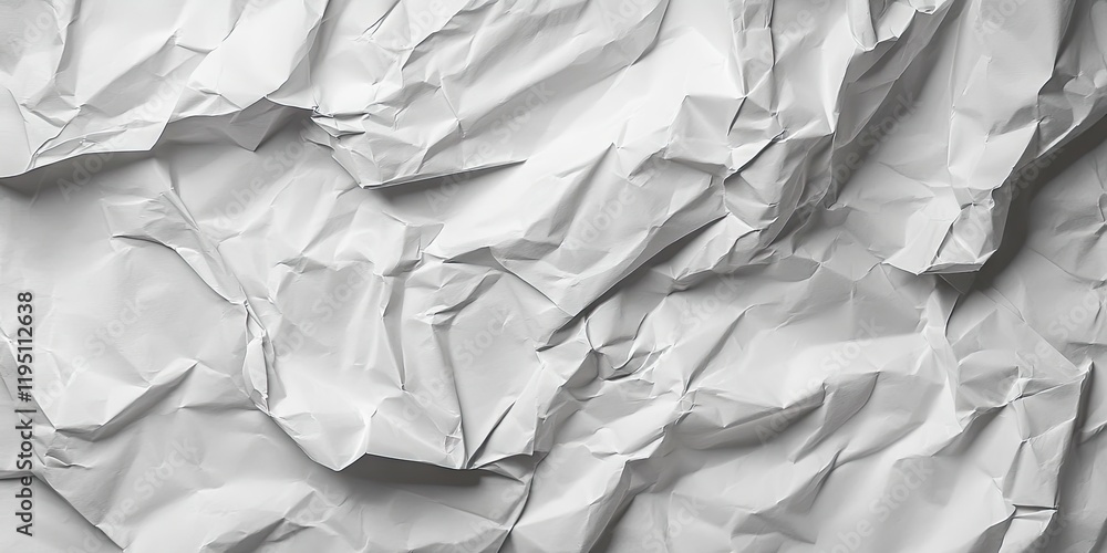 Crumpled gray and white paper texture with deep wrinkles and creases ...
