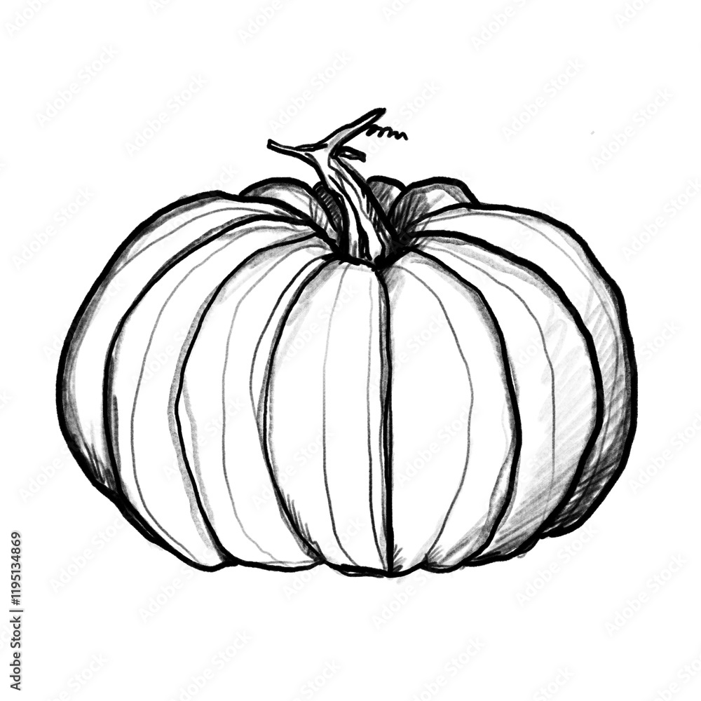 Pumpkin, Squash, Vegetables, Hand-drawn pencil/colored pencil drawing ...