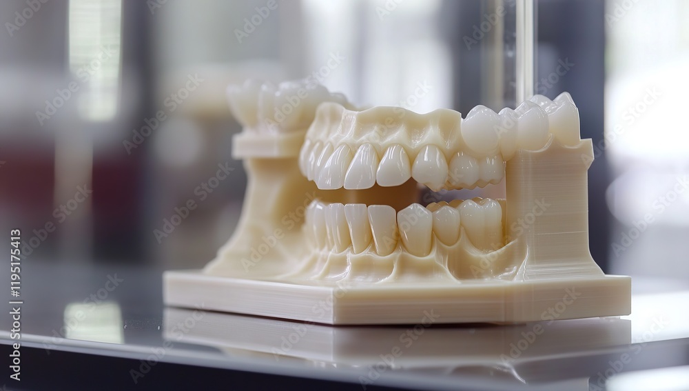 3D-printed dental model of teeth on display in the laboratory Stock ...