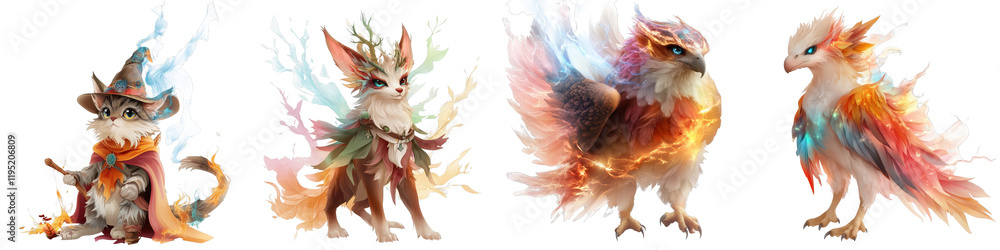 Colorful Fantasy Creatures with Wings and Magical Attire in Enchanting ...