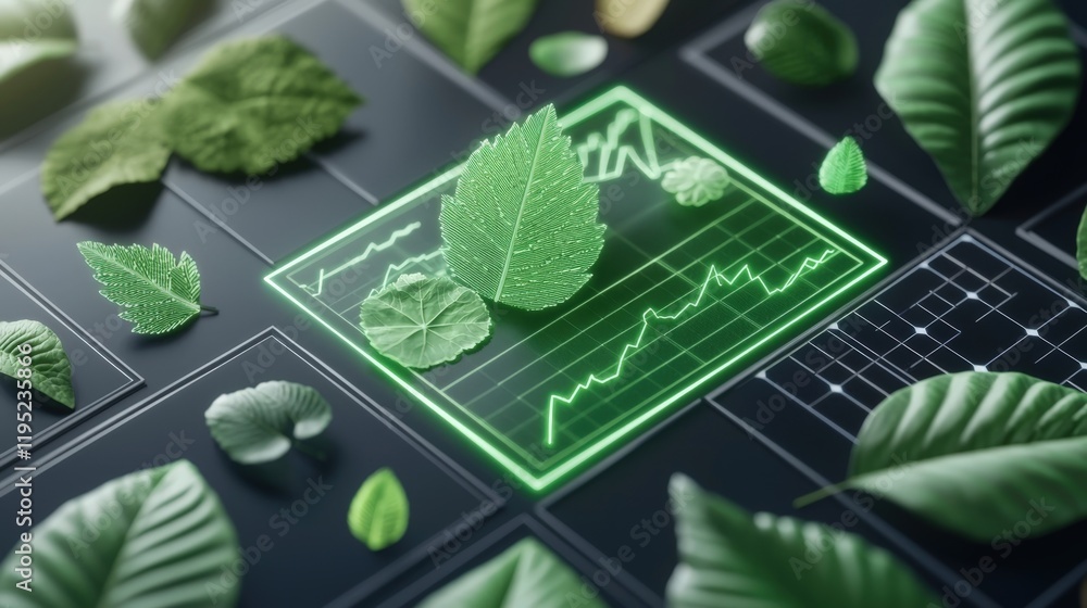 Eco-Friendly Investments Profit Growth Financial Graph. Digital leaves ...